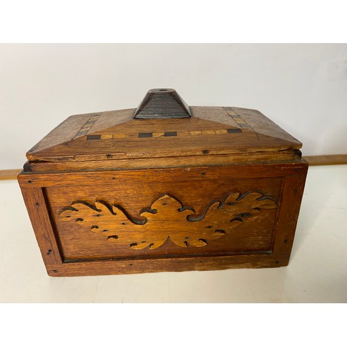 Selection of antique inlaid wooden boxes. Largest is 11x20cms