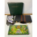 Vintage games compendium in case with snakes and ladders, dominoes and ...