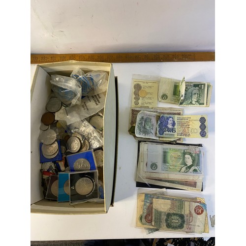 Assortment of old coins and banknotes