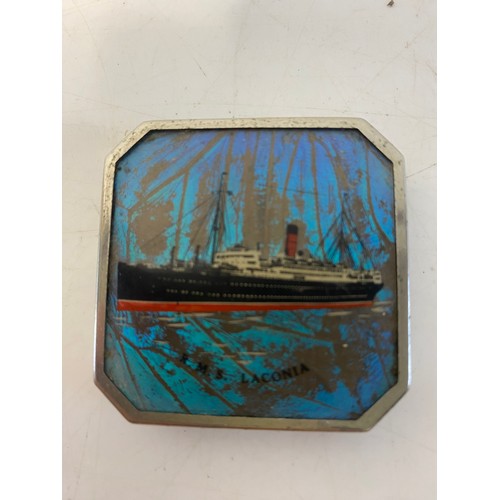 Cunard RMS Laconia onboard souvenir powder compact c 1930s in Art Deco ...