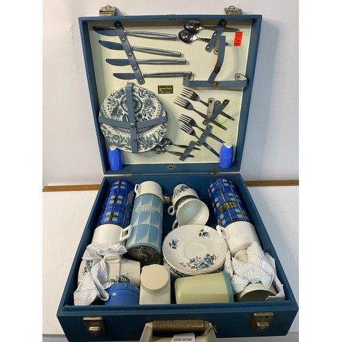 Vintage Brexton picnic hamper with some contents