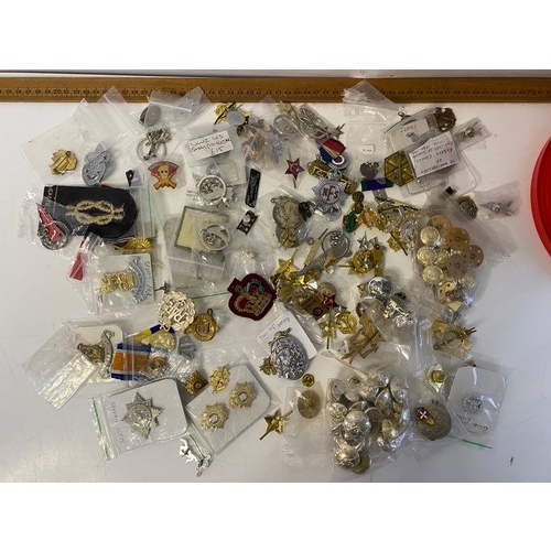 Selection of Military badges, cap badges and pins.