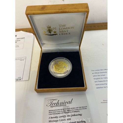 A boxed St George and the Dragon Rhodium plated £5 coin with sele ...