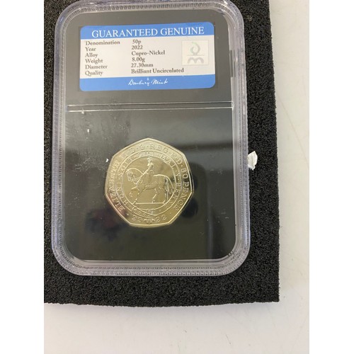 3 x collectable coins, a RAF Squadron 50p, a cased 2022 Elizabeth II ...