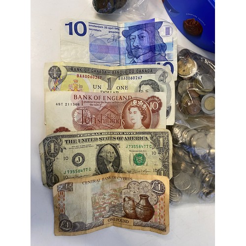 Large selection of old coins, tokens and bank notes