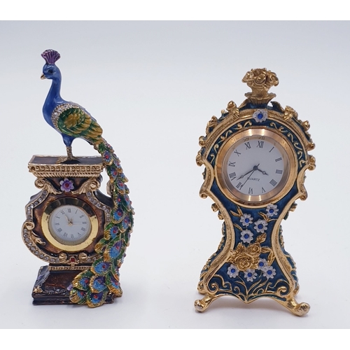 ENAMEL / CRYSTAL Miniature 11.5cm CLOCKS (2)
