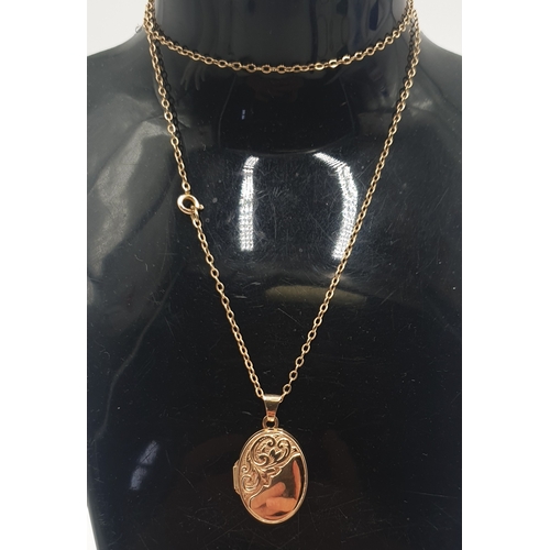9ct GOLD (375) LOCKET ON A 9ct GOLD (375) 44cm NECK CHAIN (Total Weight ...