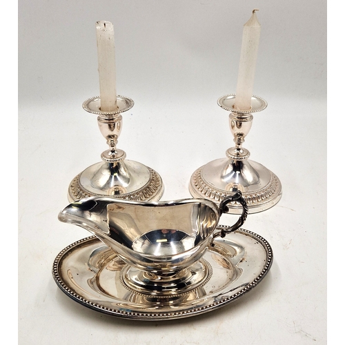 VINERS SILVER PLATED CANDLESTICKS Plus SAUCE BOAT