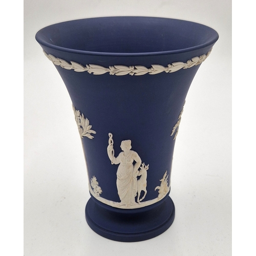 WEDGWOOD DARK BLUE JASPER WARE 15cm VASE