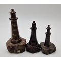 CORNISH SERPENTINE MODELS OF THREE LIGHTHOUSES (Tallest Being 19cm)