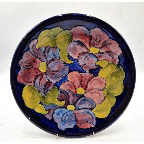 MOORCROFT Large 26cm Dia PLATE IN THE ANEMONE DESIGN ON BLUE GROUND