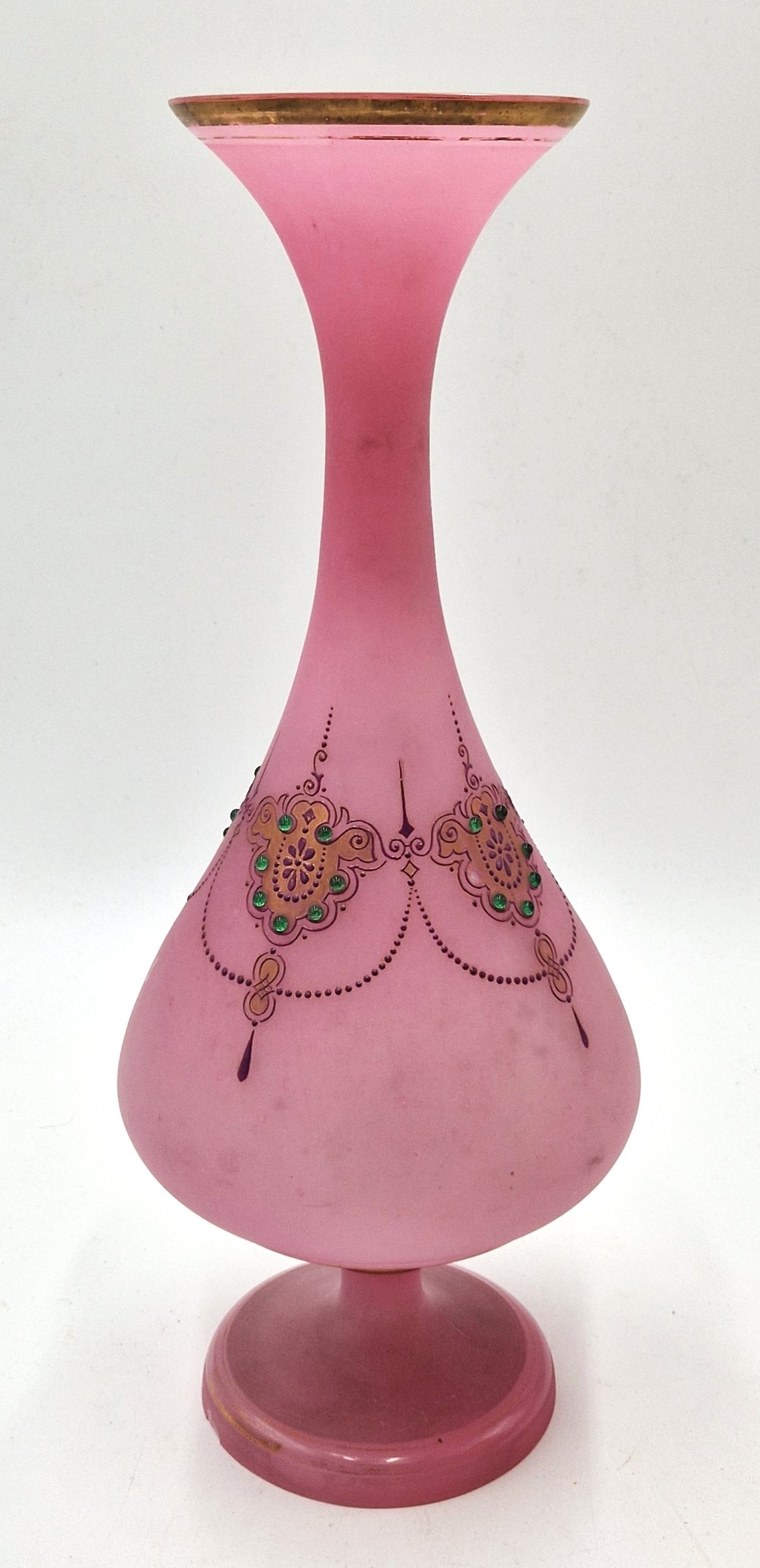 PINK BRISTOL OPALINE Extra Large 39cm GLASS VASE FEATURING (Hand ...