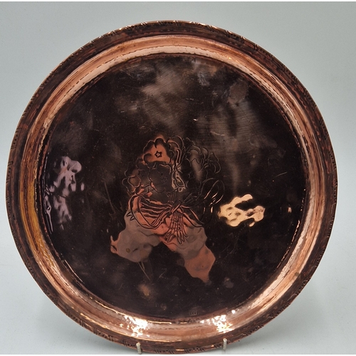 COPPER ARTS & CRAFTS Extra Large 29cm Dia DISH Signed Hugh Wallis 1800/ ...