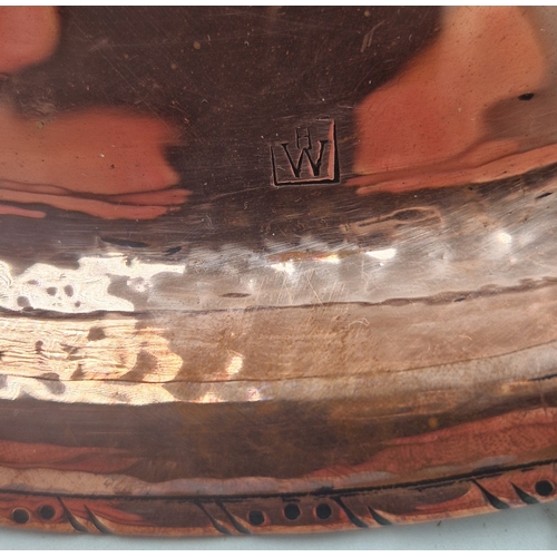 COPPER ARTS & CRAFTS Extra Large 29cm Dia DISH Signed Hugh Wallis 1800/ ...