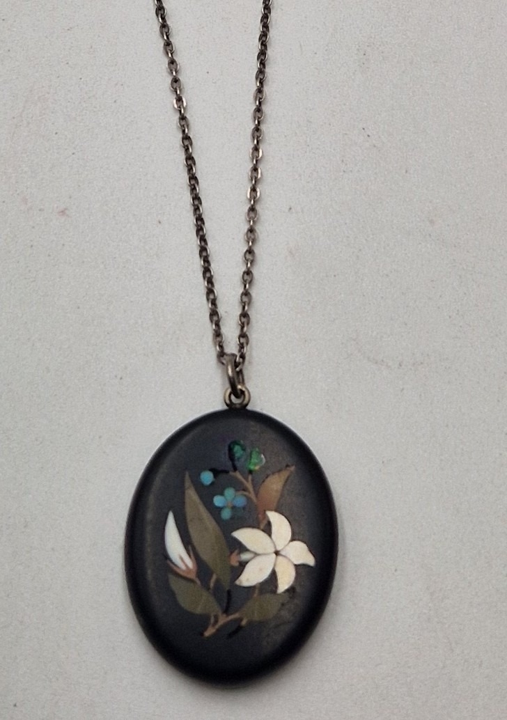 VICTORIAN PIETRA DURA PENDANT ON A SILVER NECK CHAIN (Boxed) (Pietra ...