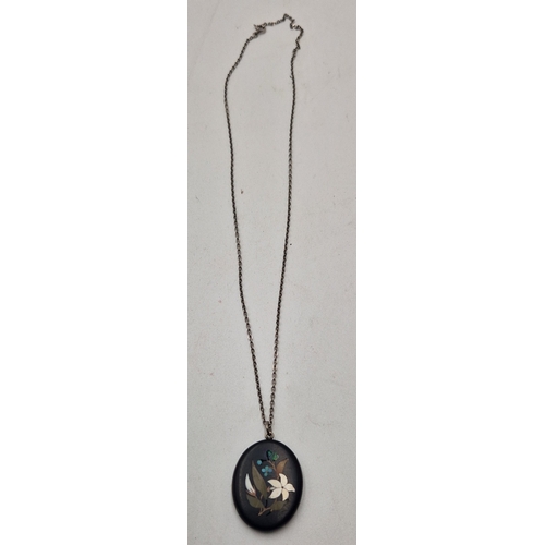 VICTORIAN PIETRA DURA PENDANT ON A SILVER NECK CHAIN (Boxed) (Pietra ...