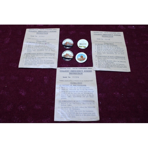 Four assorted colliery mining badges with ephemera