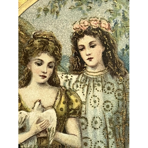 A pre - Raphaelite period painting in watercolour and gold gilt in a ...