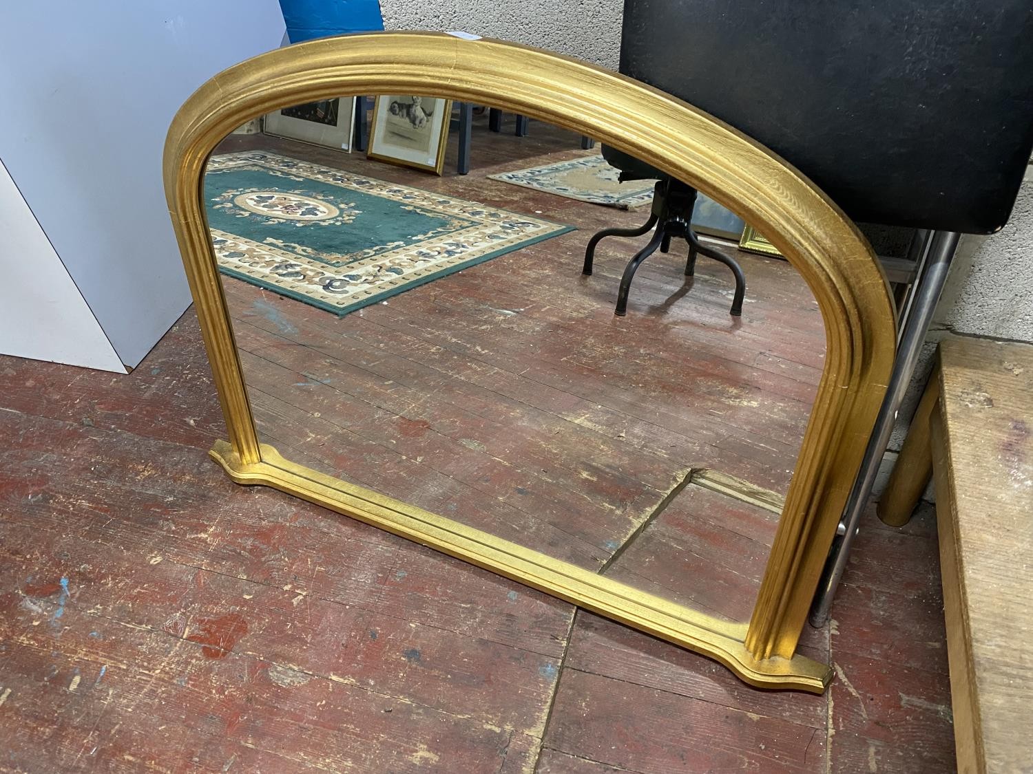 A large contemporary gilt framed over mantle mirror 74x100cm shipping ...