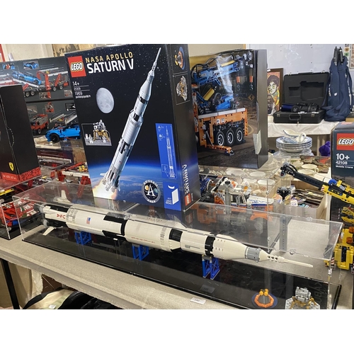 A Lego Nasa Apollo Saturn V model 21309 in display case, with original ...