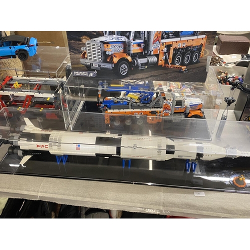 A Lego Nasa Apollo Saturn V model 21309 in display case, with original ...