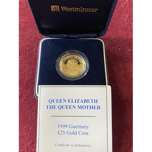 A 24ct solid gold £25 coin minted in Guernsey 1999. Limited edition 7. ...