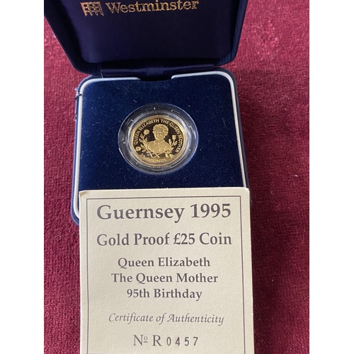 A 24ct solid gold £25 coin minted in Guernsey 1995. Limited edition. 7. ...