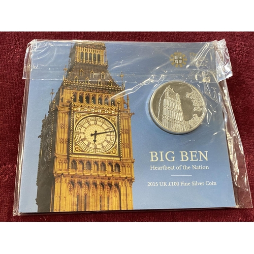 A Royal Mint UNC 2015 £100 pound (Big Ben) silver coin