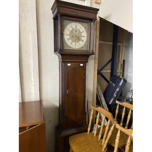 A antique Coats of Wigan long cased clock with brass dial, weights and ...