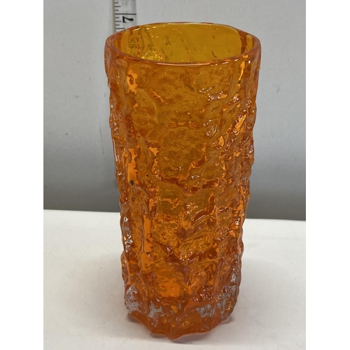 A Whitefriars Geoffrey Baxter design Orange bark effect vase h19cm
