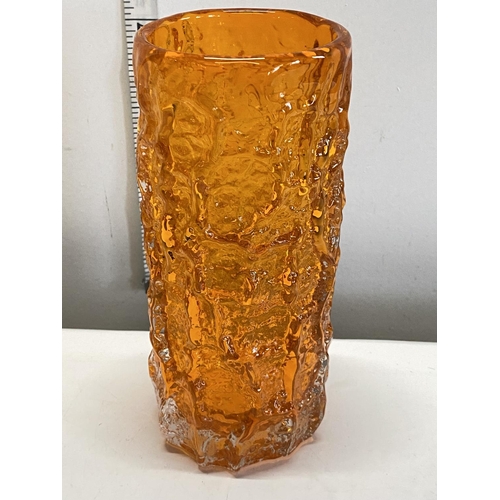 A Whitefriars Geoffrey Baxter design Orange bark effect vase h19cm