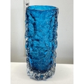 A Whitefriars Geoffrey Baxter design Blue bark effect vase h19cm
