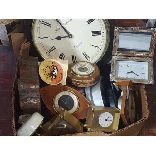 A large box of assorted vintage clocks and other, shipping unavailable