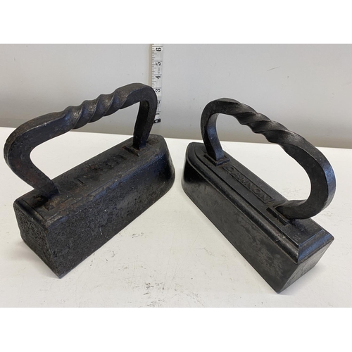 Two heavy antique cast iron flat irons, shipping unavailable