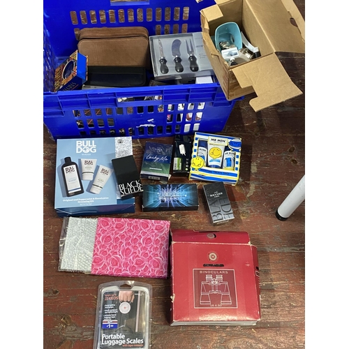 A box of misc household items including cosmetics, shipping unavailable
