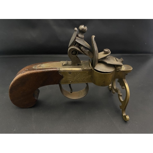 A circa 1780's table top flintlock tinder lighter, with brass box-lock ...