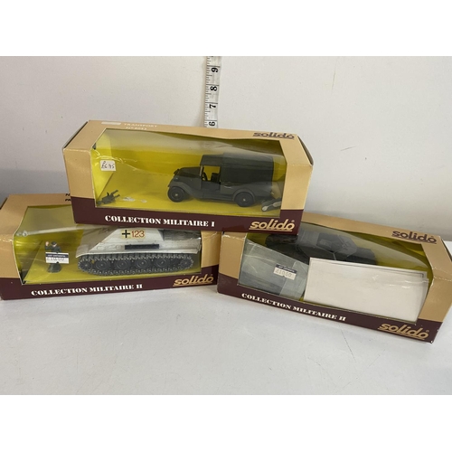 Three boxed Solido military die-cast models