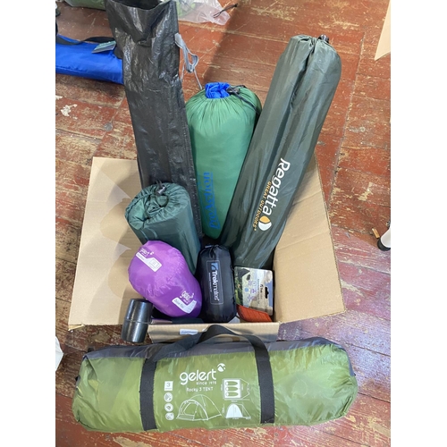 A selection of new camping related items including a three man tent ...