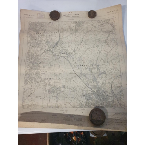 A selection of assorted Ordance Survey maps, a framed West Riding print ...
