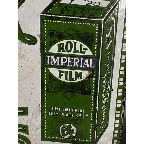 A vintage Imperial Roll Films enamel double sided sign Circa1930 36x25.5cm