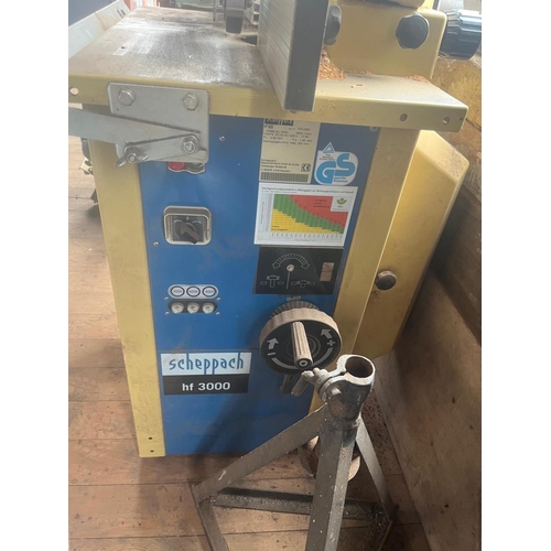 A Sheppach HF 3000 3 phase spindle moulder and accessories.