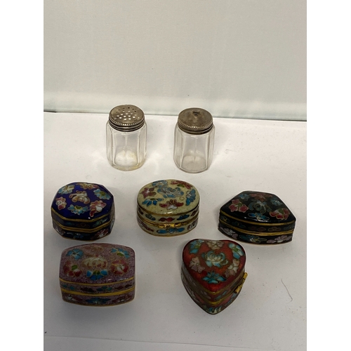 A Collection of Miniature Cloisonné Enamel Boxes, and 925 Silver Topped ...