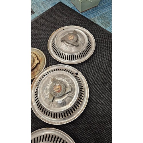 Collection of Vintage Hub Caps to Include Jaguar & Steering Wheel