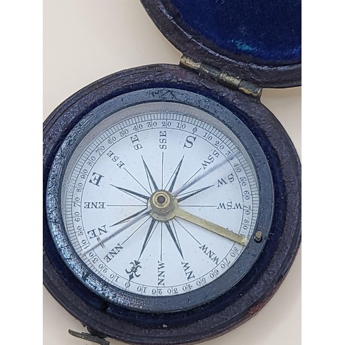 Small Pocket Compass in Leather Case Measures 5cm in Diameter