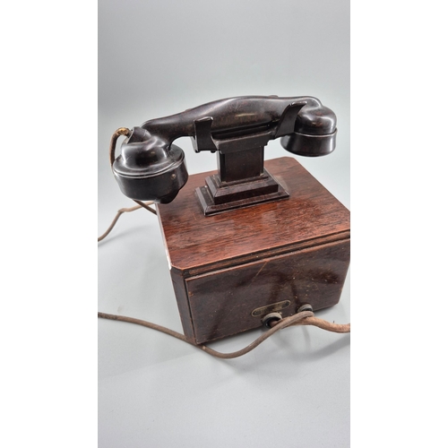 Vintage Bakelite & Wood Dictograph Telephone System