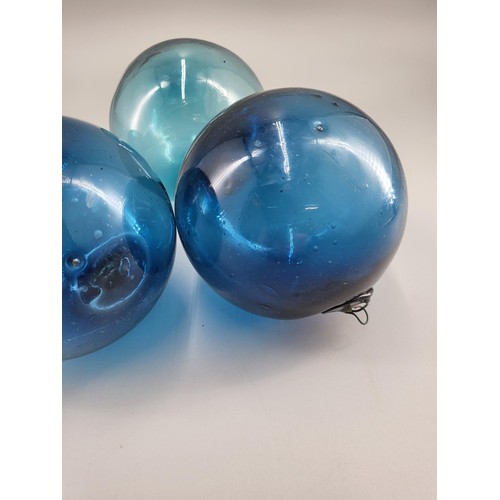 Four Vintage Blue Glass Floats all in Nice Condition