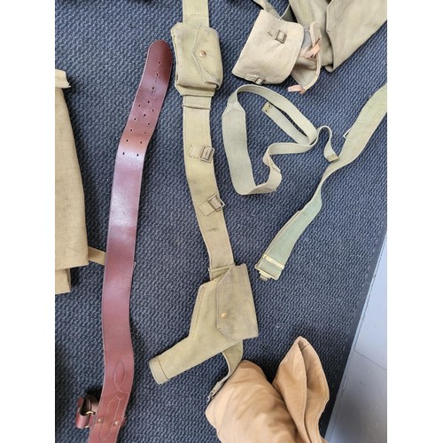 Collection of WW11 Issued Uniform Accessories Includes Bed, Bag, Webley ...