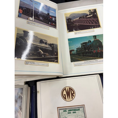 Six Folders Containing Postcards, & Photo Cuttings of Trains & Steam Trains