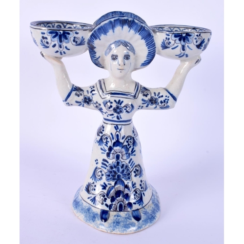 AN UNUSUAL DELFT TWIN HANDLED PORCELAIN SALT painted with foliage. 17 ...