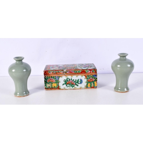 A pair of Chinese porcelain Guan ware vases together with a Famille ...